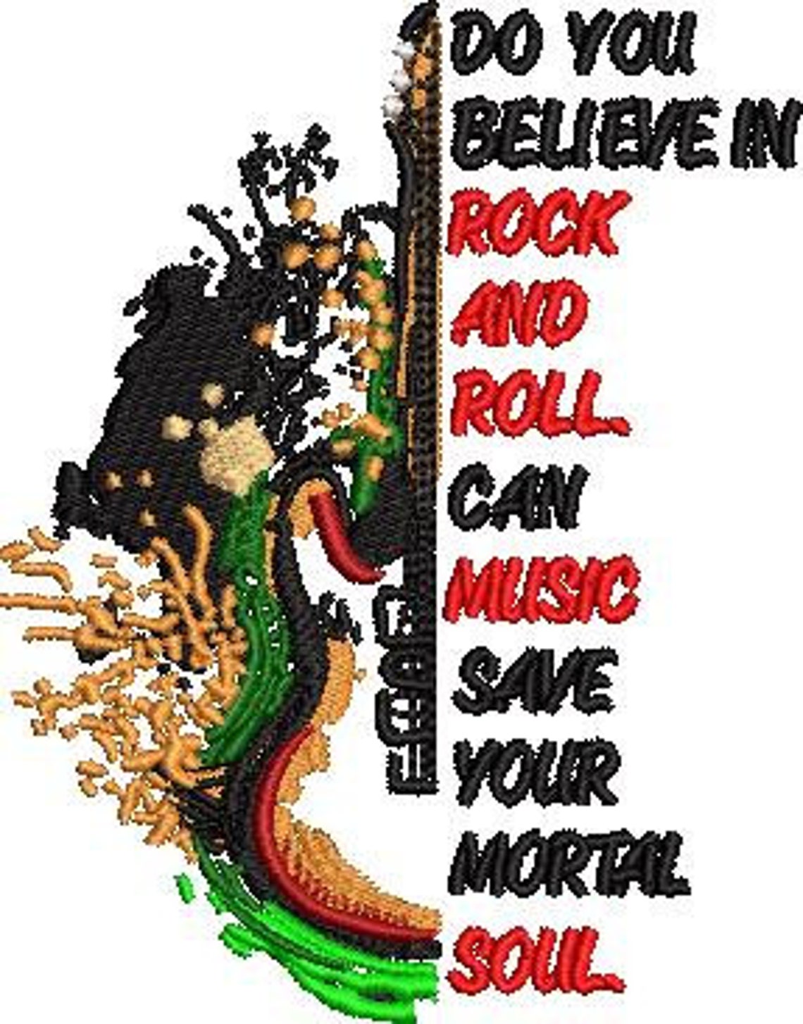 Rock and Roll Guitar Machine Embroidery Design Guitar Embroidery ...