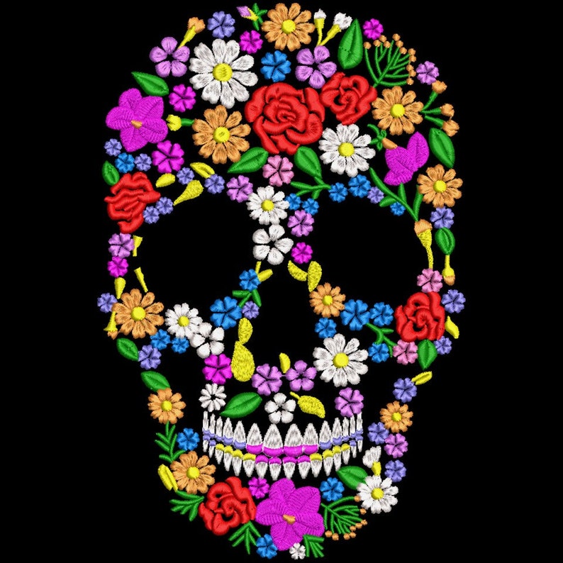 Skull Machine Embroidery Design Floral Skull Machine - Etsy