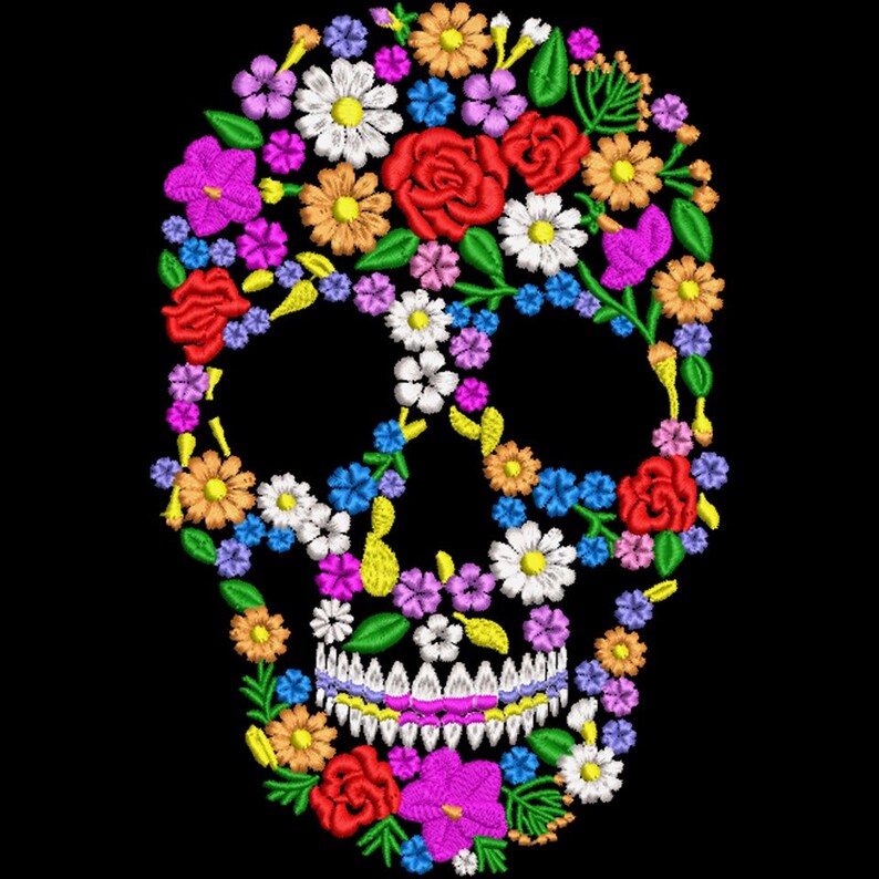 Skull Machine Embroidery Design Floral Skull Machine - Etsy