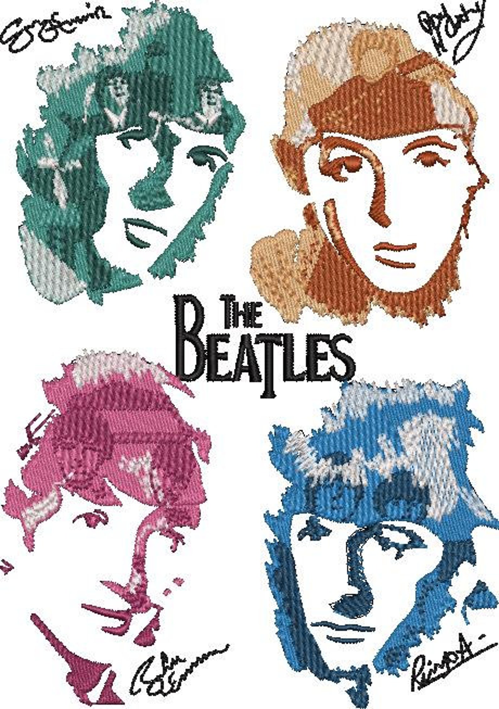 Beatles With Signature Machine Embroidery Pattern Beatles Design ...