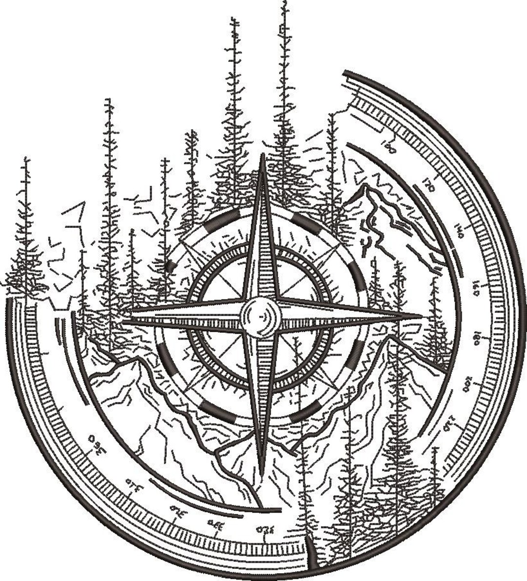 Tree Compass Machine Embroidery Design Compass Embroidery - Etsy