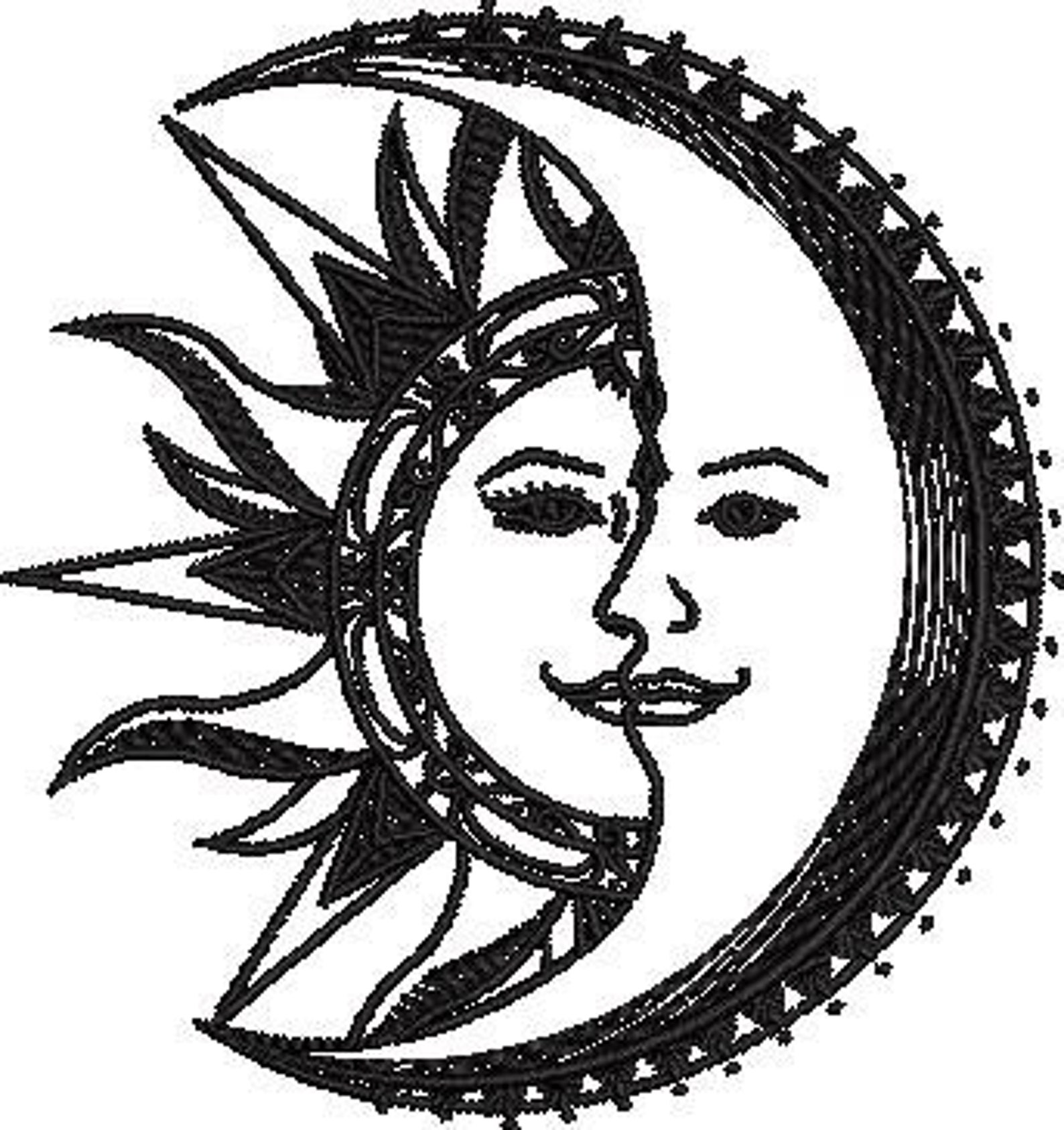Sun Moon Machine Embroidery Design Sun and Moon Embroidery - Etsy