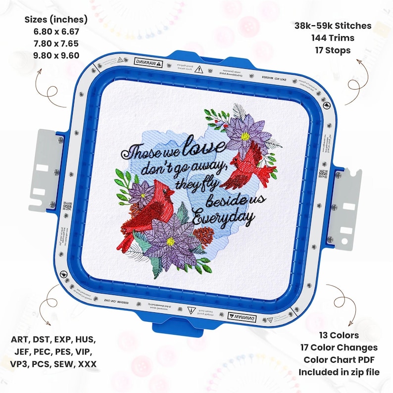 Cardinals Loved Ones Embroidery Design Grief Quote Pattern Memorial ...