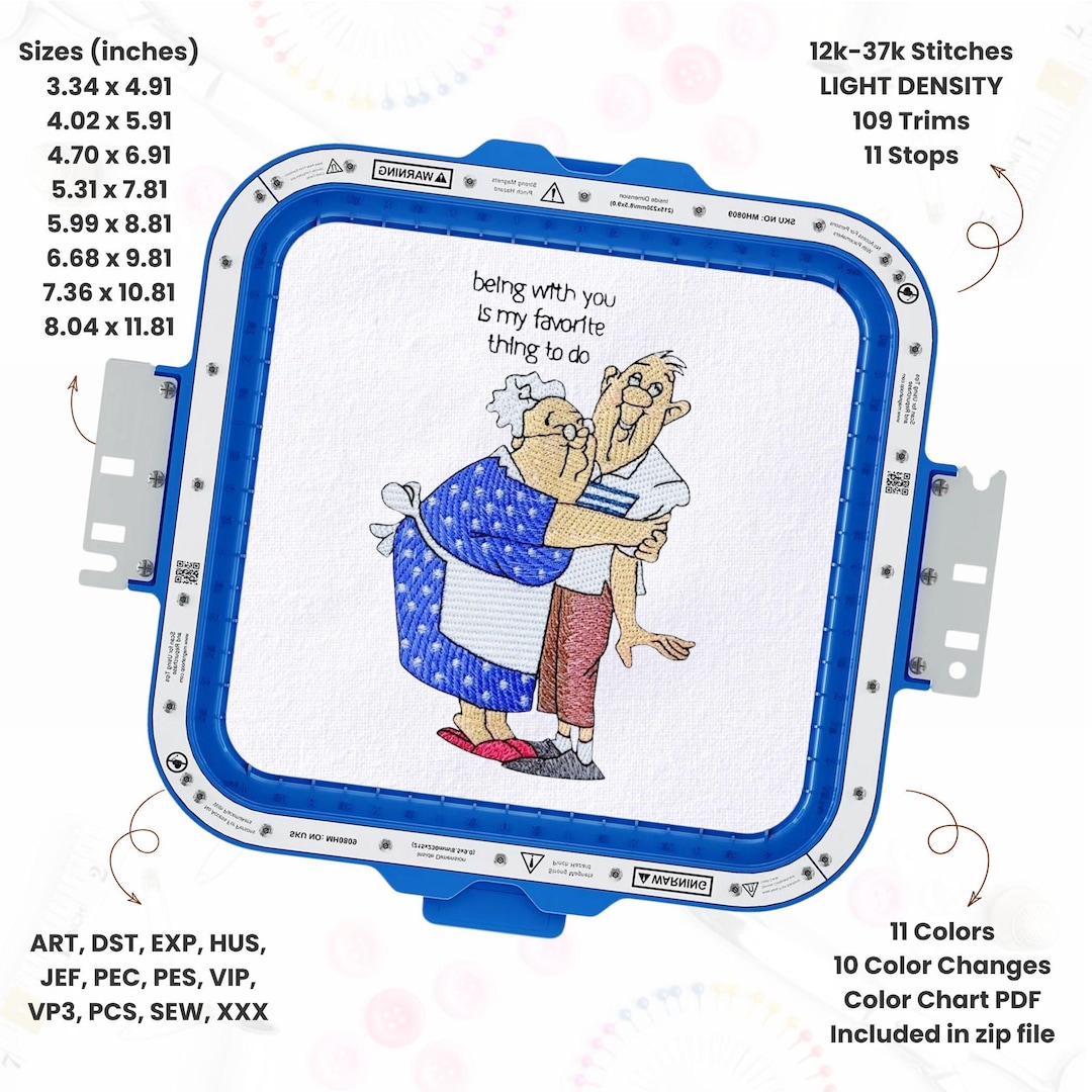 Cute Old Couple Embroidery Design Being With You Love Quote Pattern ...