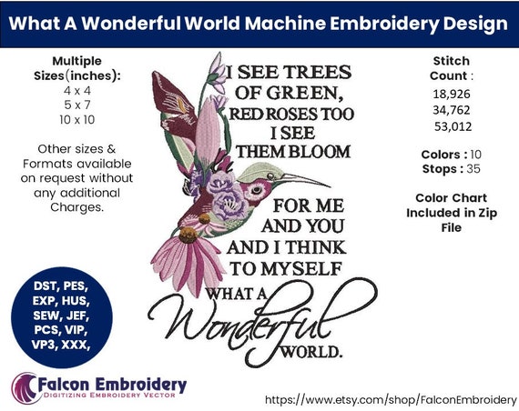 What A Wonderful World Machine Embroidery Design - Etsy