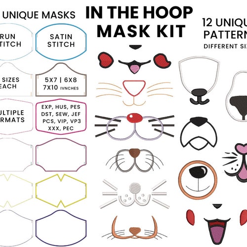 Face Mask Machine Embroidery Design Mask in the Hoop 5 Sizes - Etsy