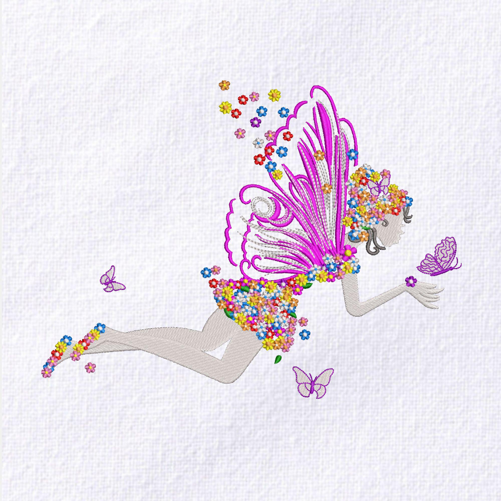 Floral Fairy Machine Embroidery Design Fairy With Flowers and ...
