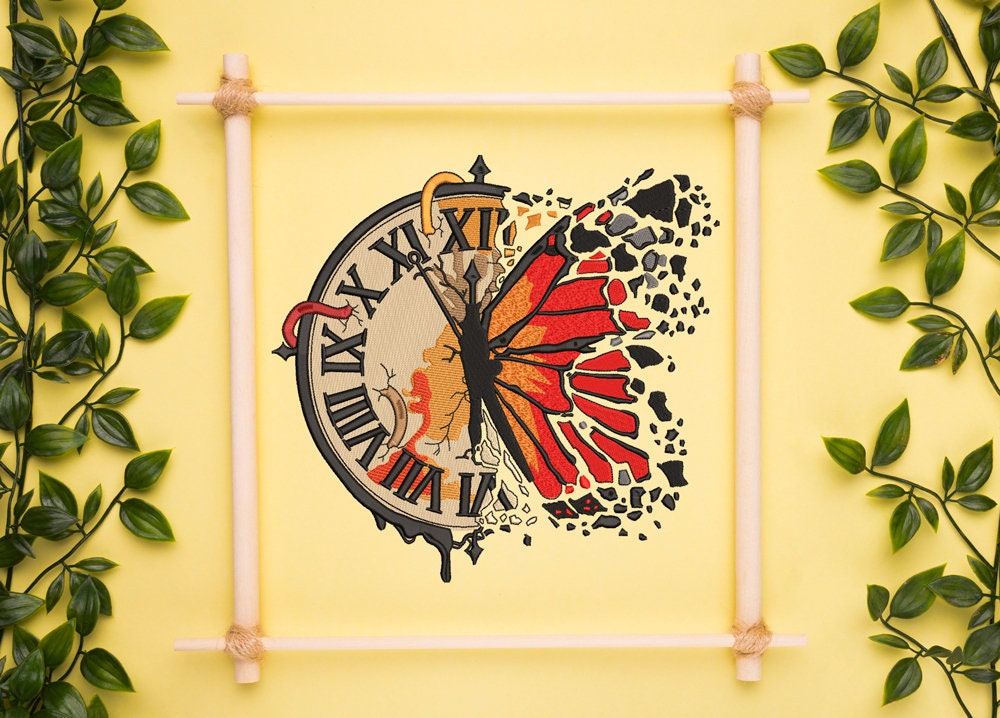 Watch Embroidery Broken Watch Butterfly Machine Embroidery - Etsy