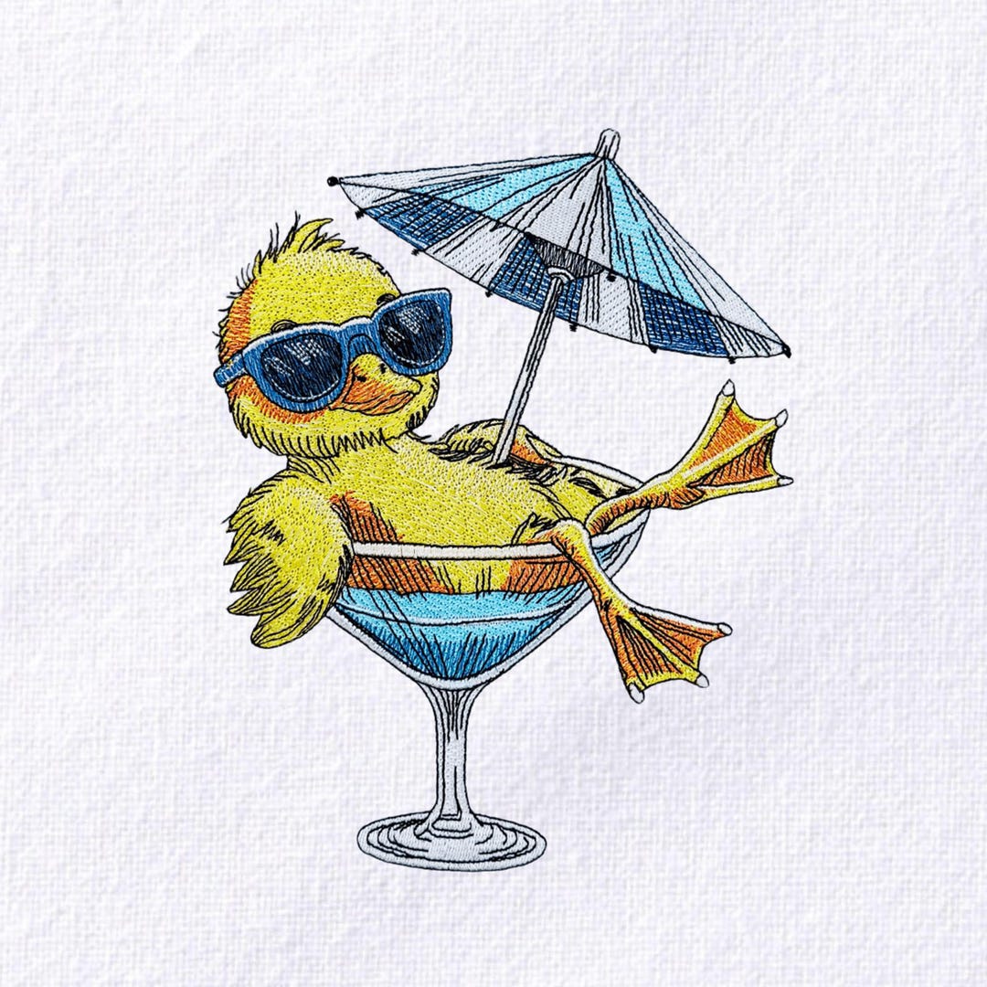 Cocktail Glass Duck Embroidery Design Funny Party Animal Machine Stitch ...