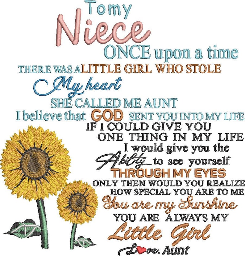 To My Niece Aunt - Poem Machine Embroidery Design Poems for Niece ...