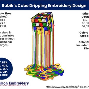 Rubik's Cube Dripping Machine Embroidery Design Rubik's Cube Embroidery ...
