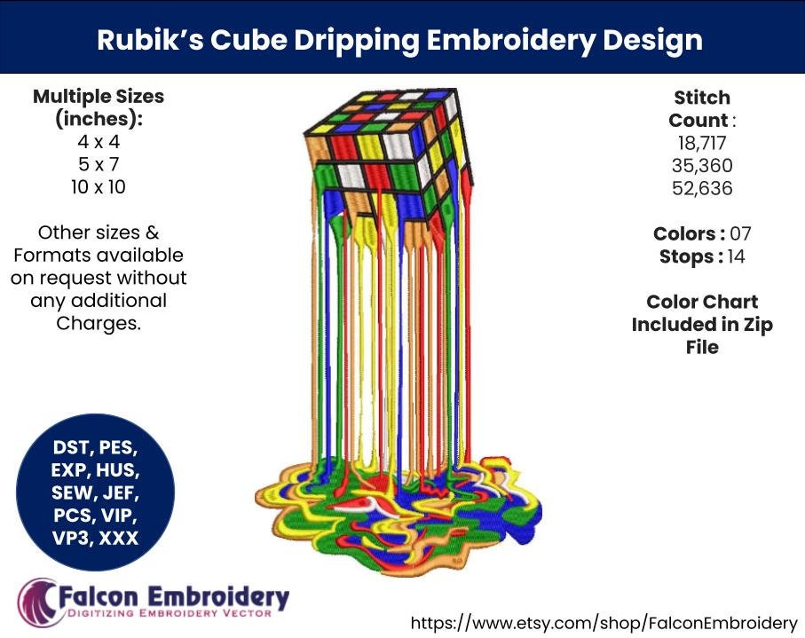 Rubik's Cube Dripping Machine Embroidery Design - Etsy