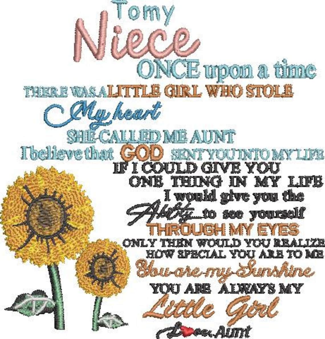 To My Niece Aunt Poem Machine Embroidery Design Poems for - Etsy