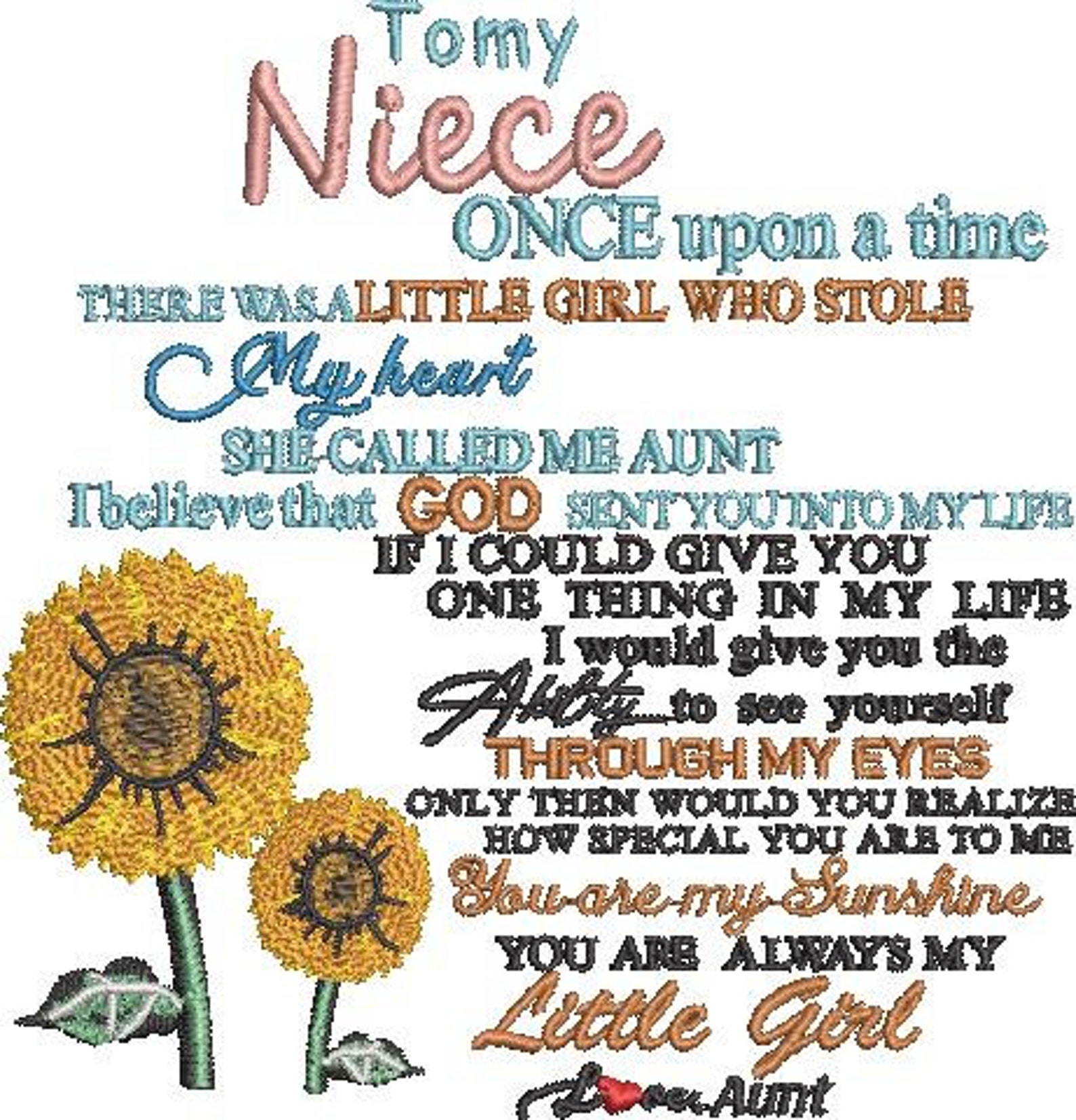 To My Niece Aunt Poem Machine Embroidery Design Poems for - Etsy