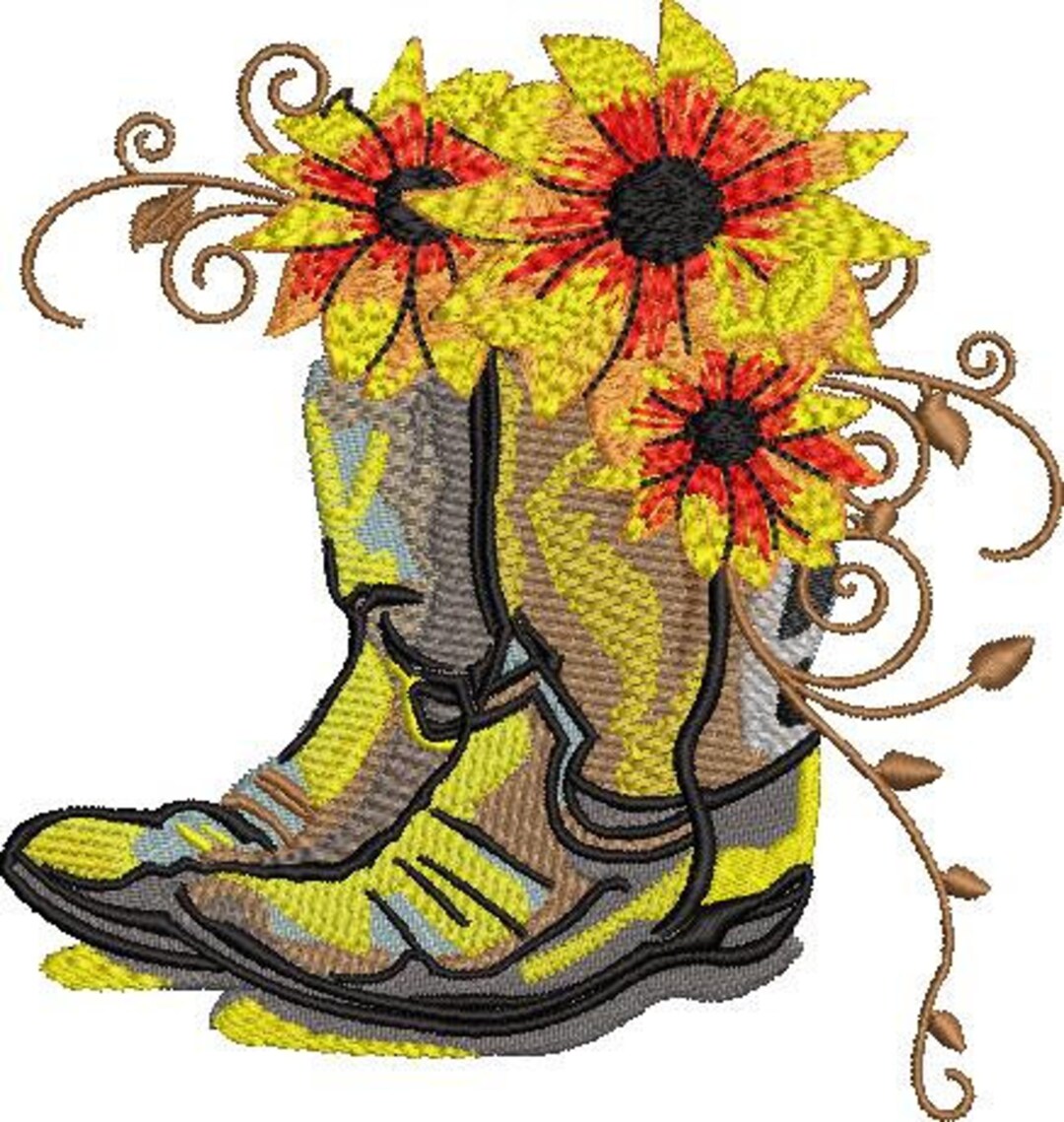 Flowers in Boots Machine Embroidery Design Boots Embroidery - Etsy