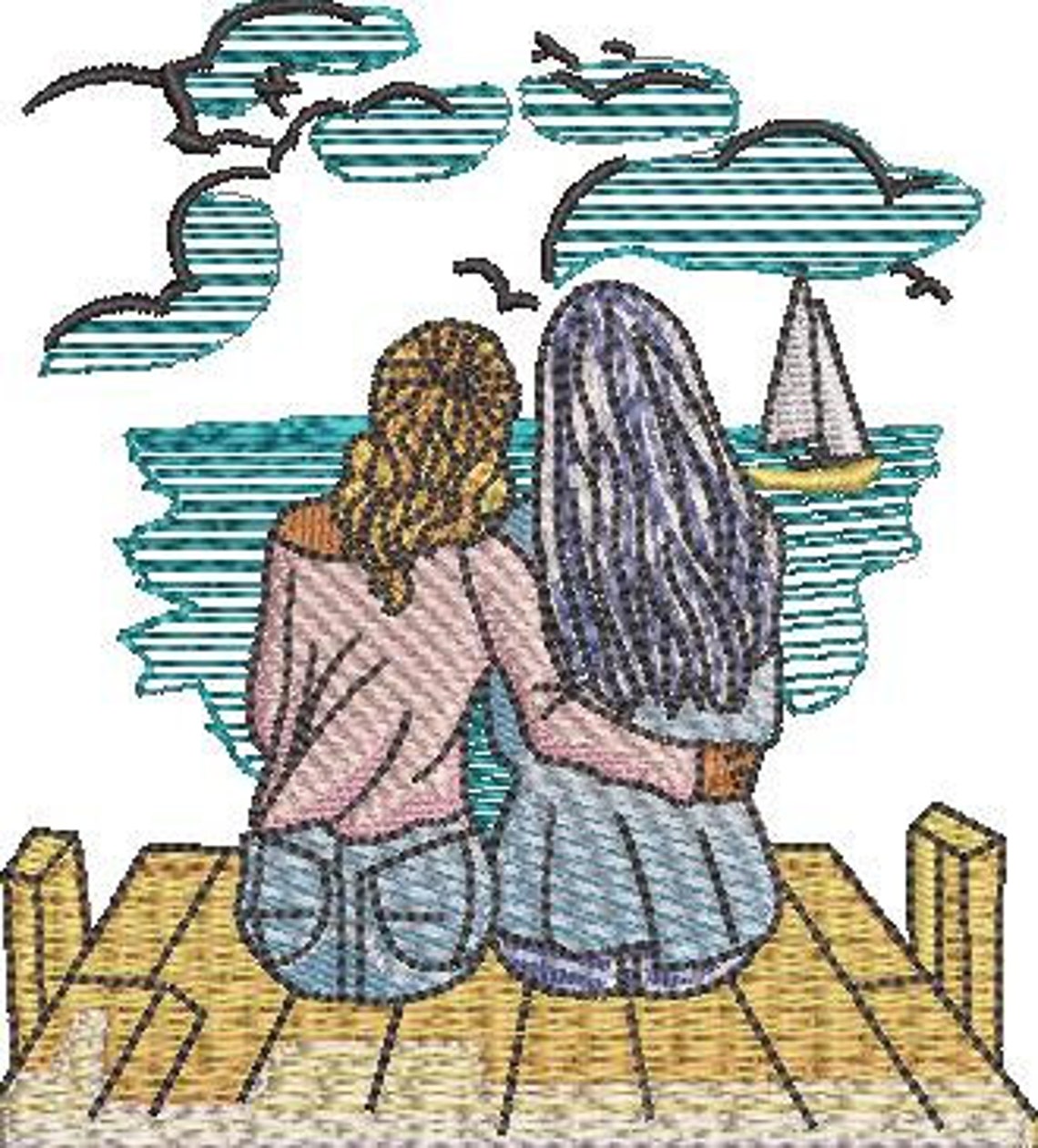 Sisters Embroidery Design 2 Sisters Embroidery Design Friend - Etsy
