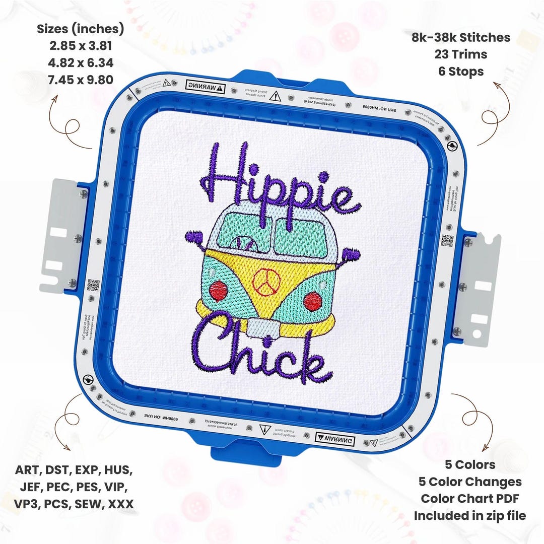 Hippie Chick Embroidery Design Peace and Love Embroidery Pattern 70s ...