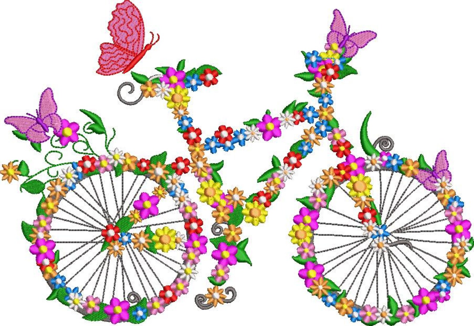 Bicycle Machine Embroidery Pattern Flower Bicycle Embroidery - Etsy