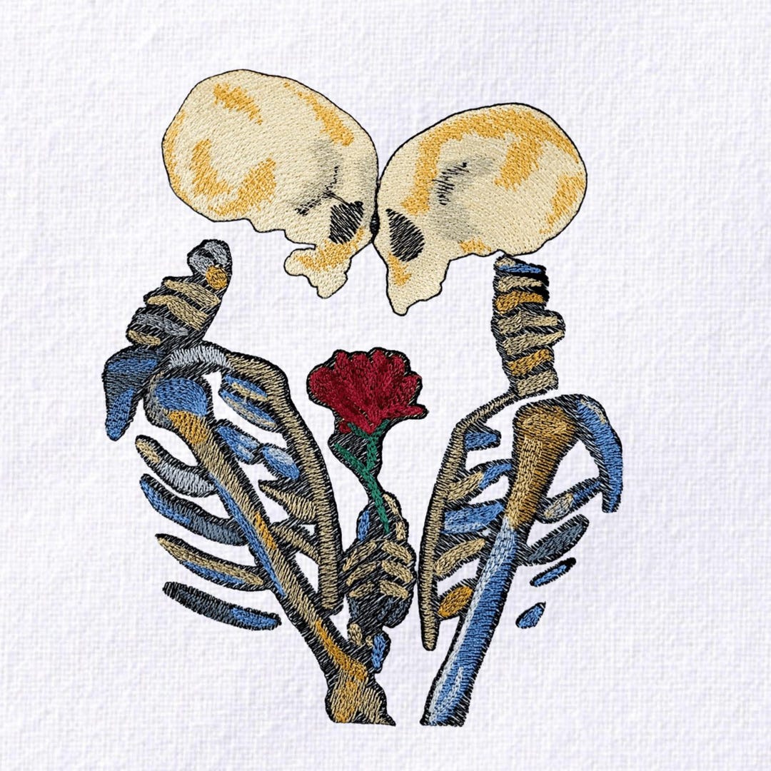Skeletons in Love Embroidery Design Romantic Skull Couple Pattern ...