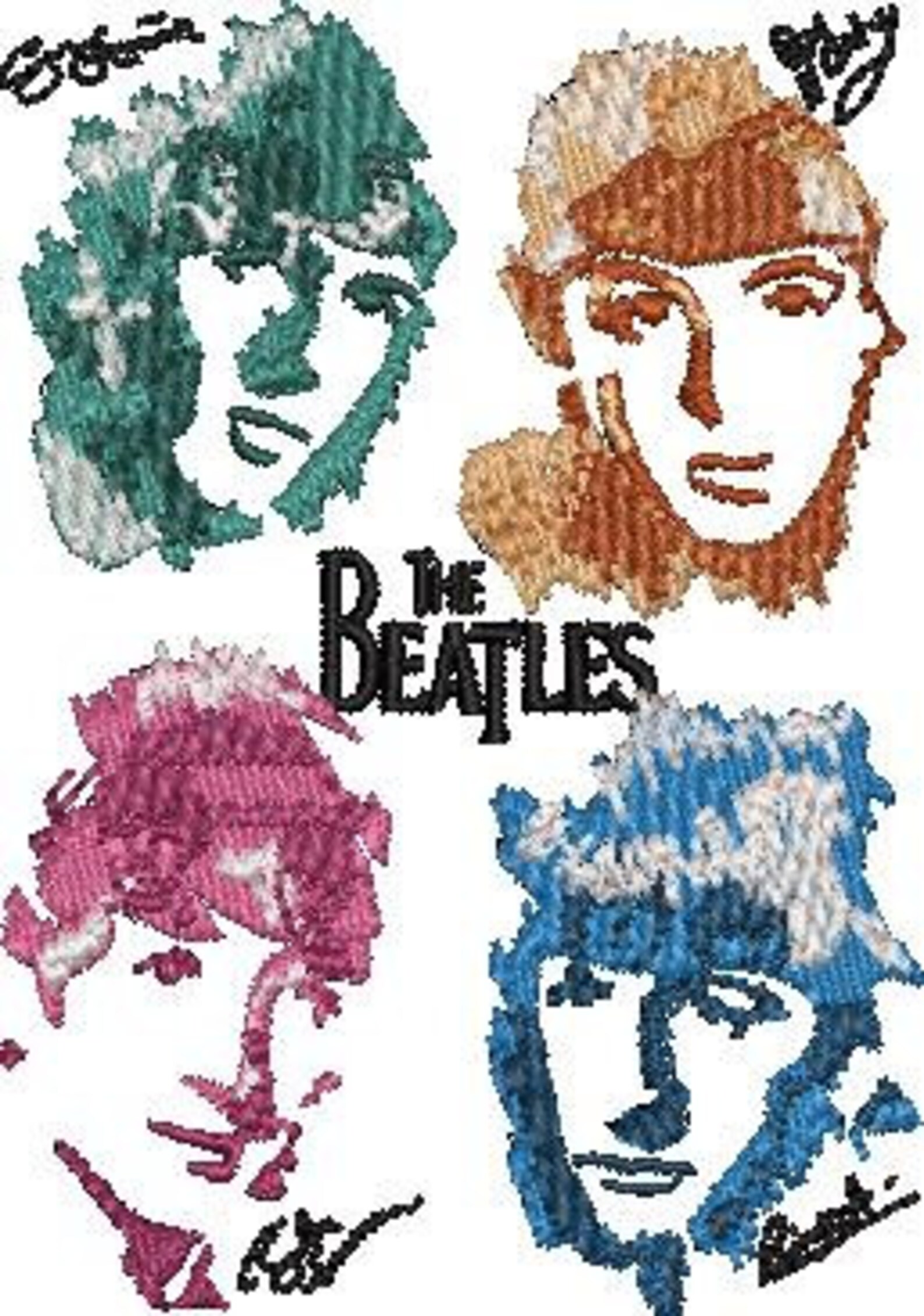 Beatles With Signature Machine Embroidery Pattern Beatles Design ...