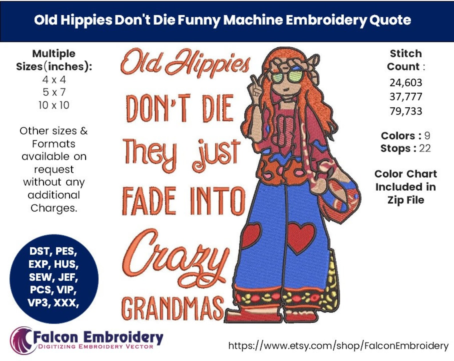 Hippie Embroidery Design Machine Embroidery Hippie Old Hippies Don't ...