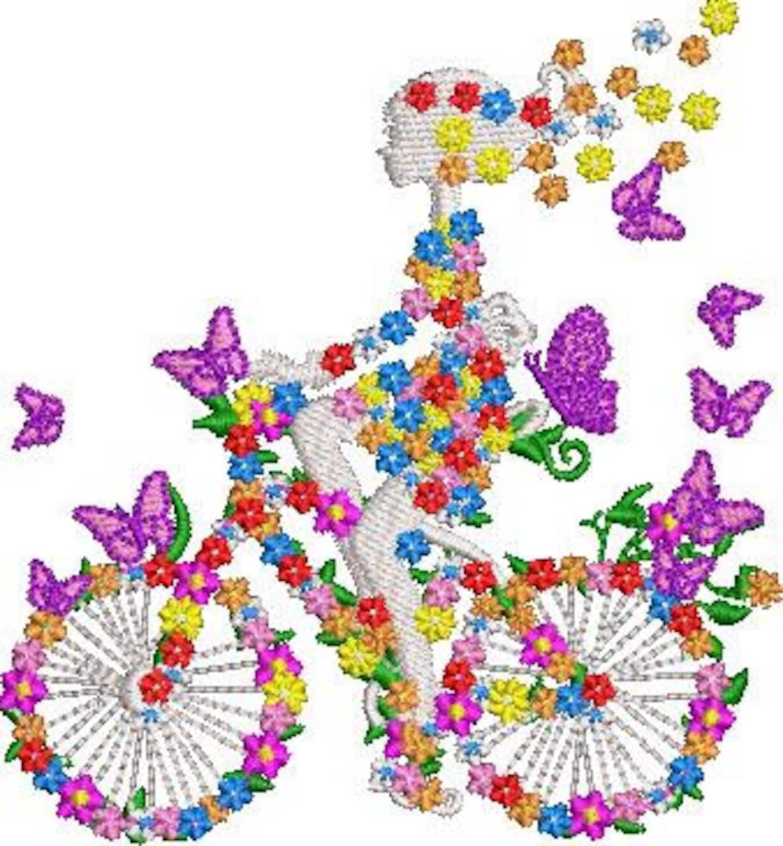 Bicycle Machine Embroidery Design SWORNA Nature Embroidery - Etsy