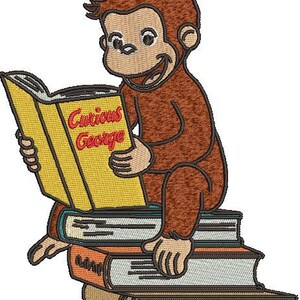 Monkey Embroidery Design Curious George Design Monkey Reading Book ...