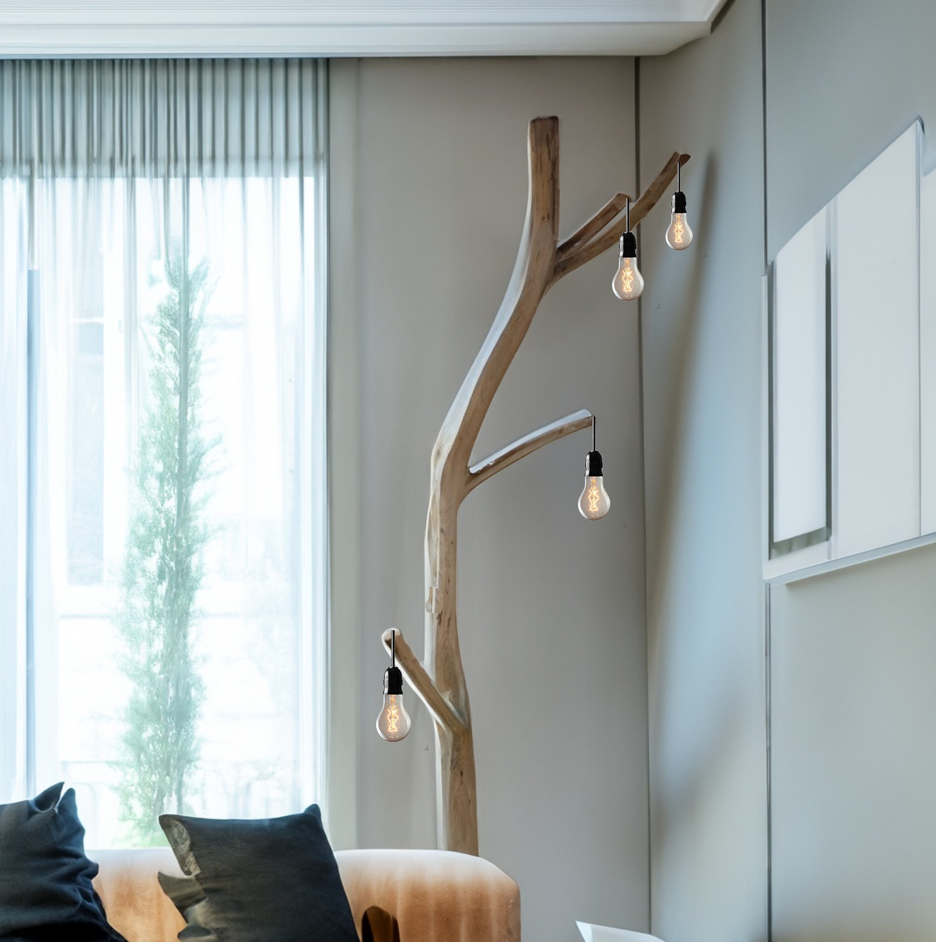 Rustic Oak Tree Branch Floor Lamp: Handmade Wood Arc Lamp - Etsy