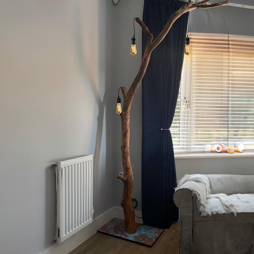 Tall Floor Lamp Rustic Tree Branch Arc Stand Lamp Remote Switch Wood Floor Lamp Light Floor Tree ...