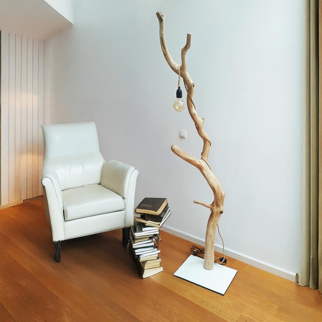 Rustic Oak Tree Branch Floor Lamp: Natural Wood Arc Light - Etsy