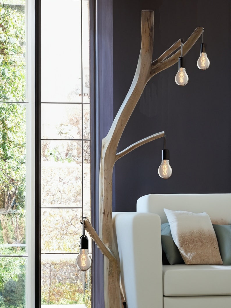 Rustic Oak Tree Branch Floor Lamp: Handmade Wood Arc Lamp - Etsy
