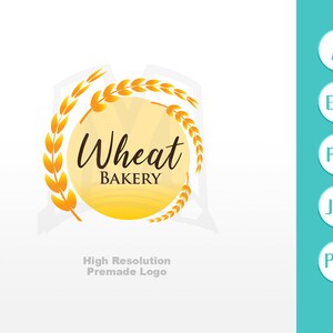 Premade Logo Bakery Logo Circular Bakery Logo Gold Wheat | Etsy