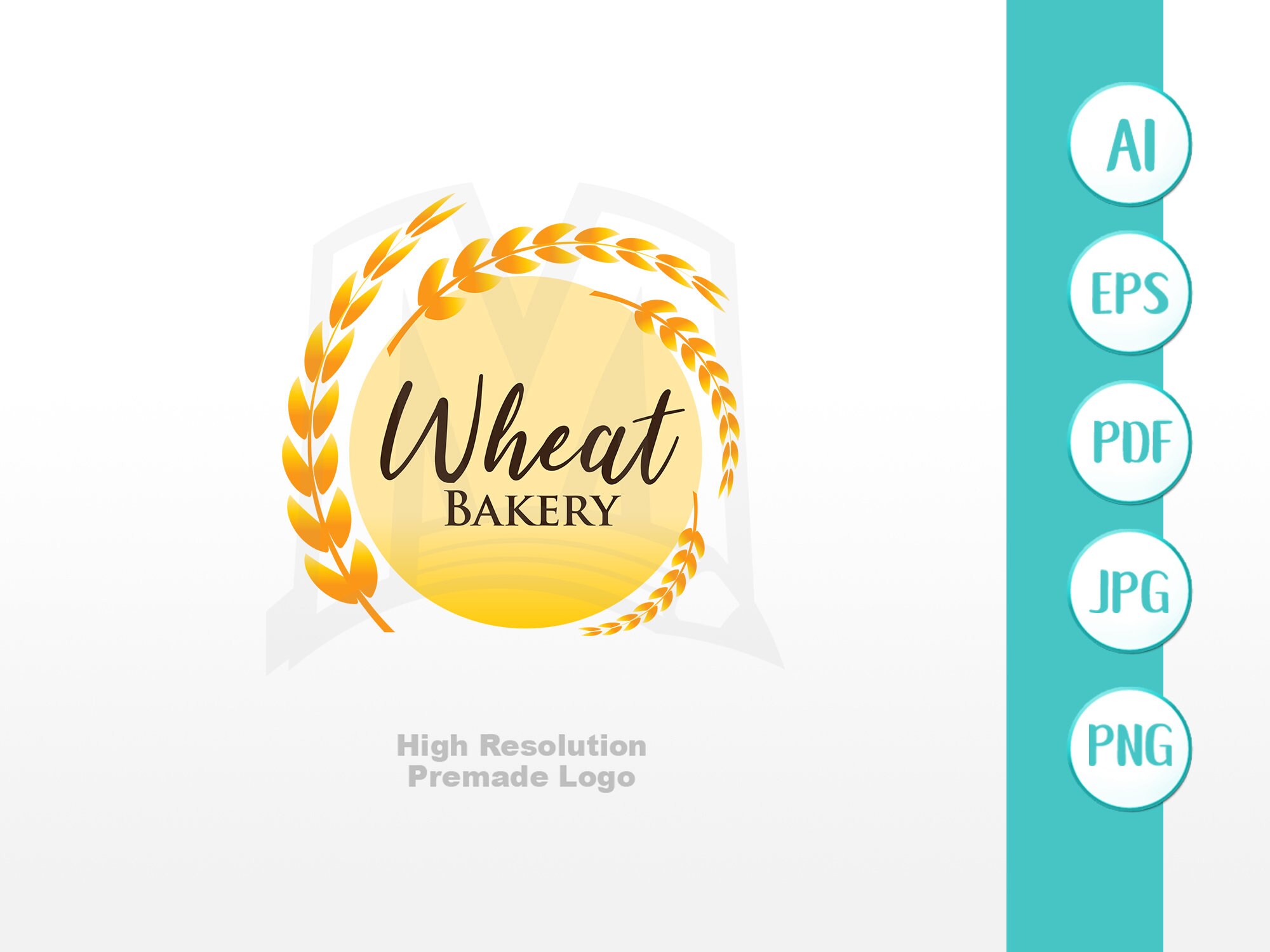 Premade Logo Bakery Logo Circular Bakery Logo Gold Wheat - Etsy