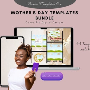 Mother's Day Templates Bundle for Canva Pro | 14 Digital Designs for ...