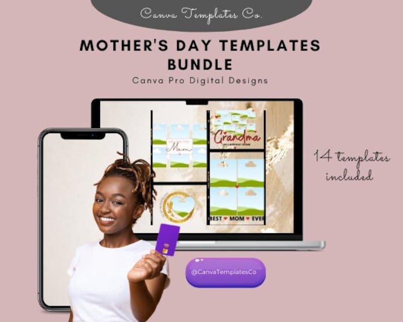 Mother's Day Templates Bundle for Canva Pro | 14 Digital Designs for ...