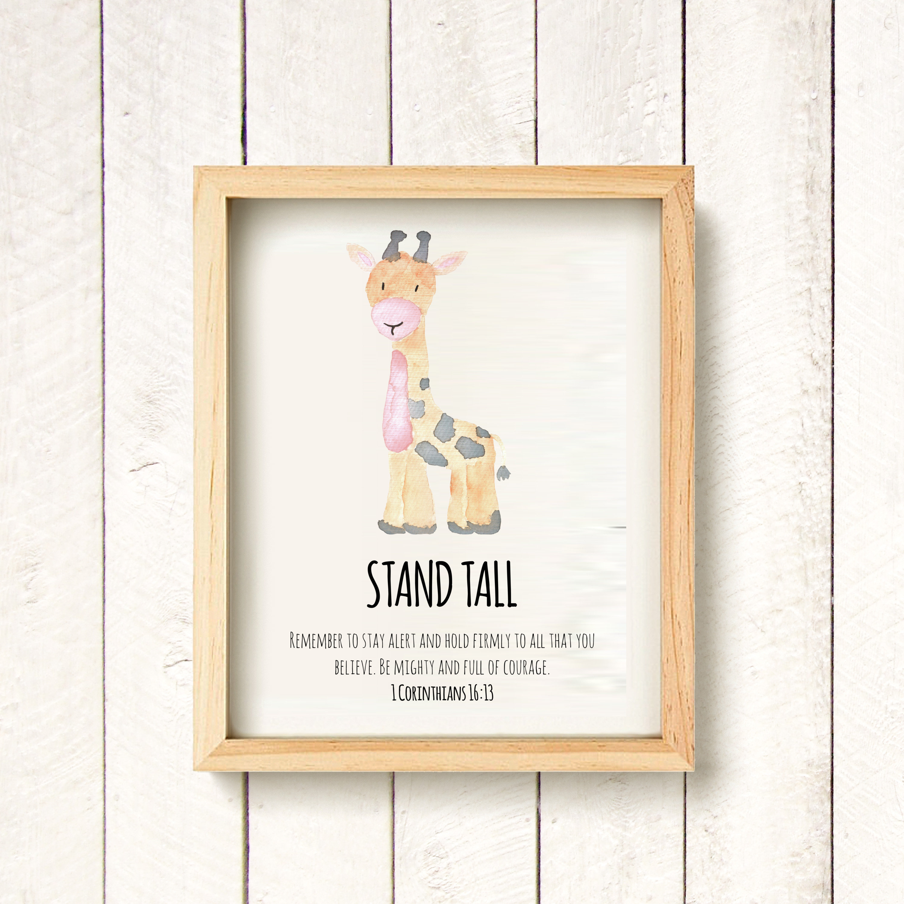 Stand Tall Bible Quote Giraffe Zoo Jungle Animal Digital Print Children ...