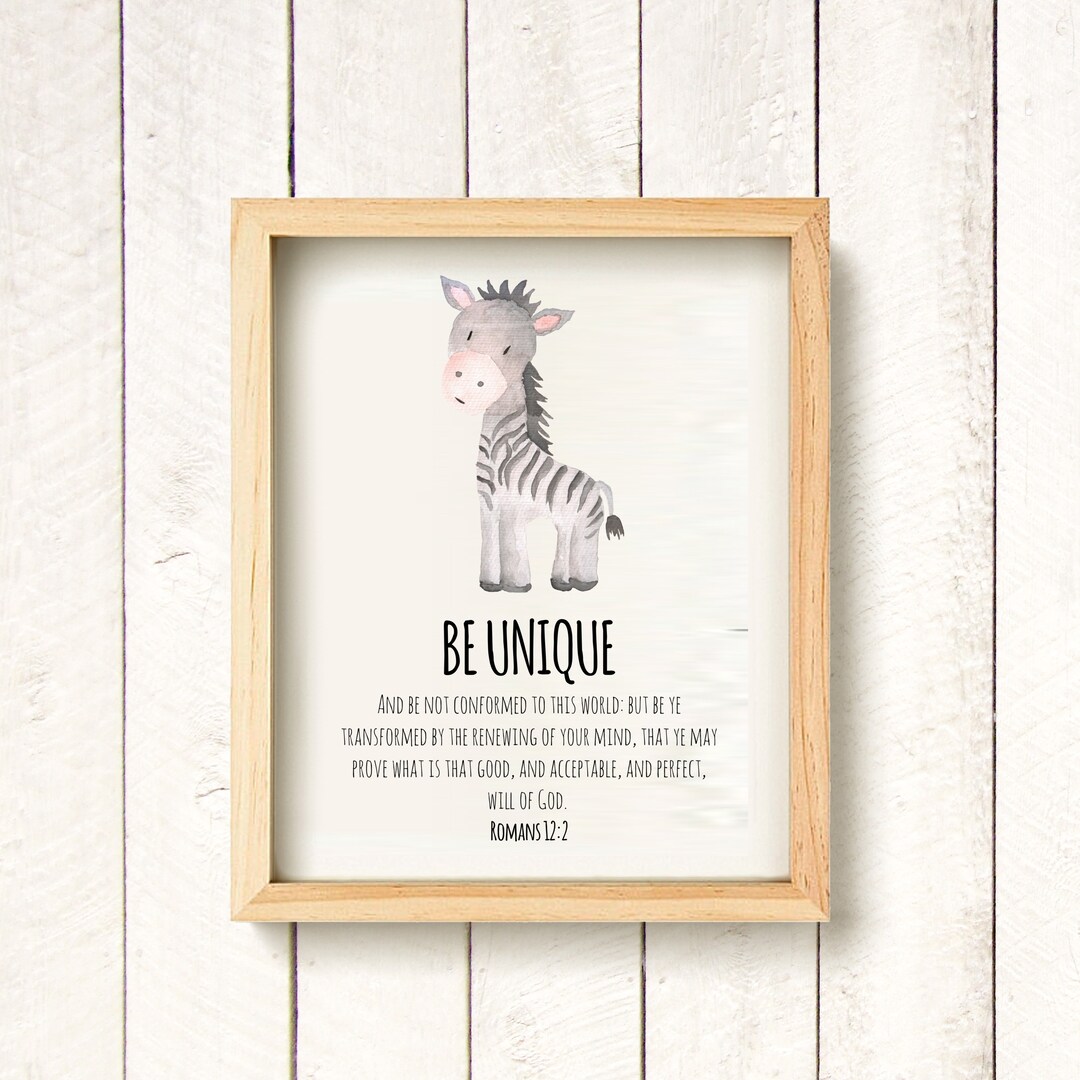 Be Unique Bible Quote Zebra Zoo Animal Digital Print Children - Etsy