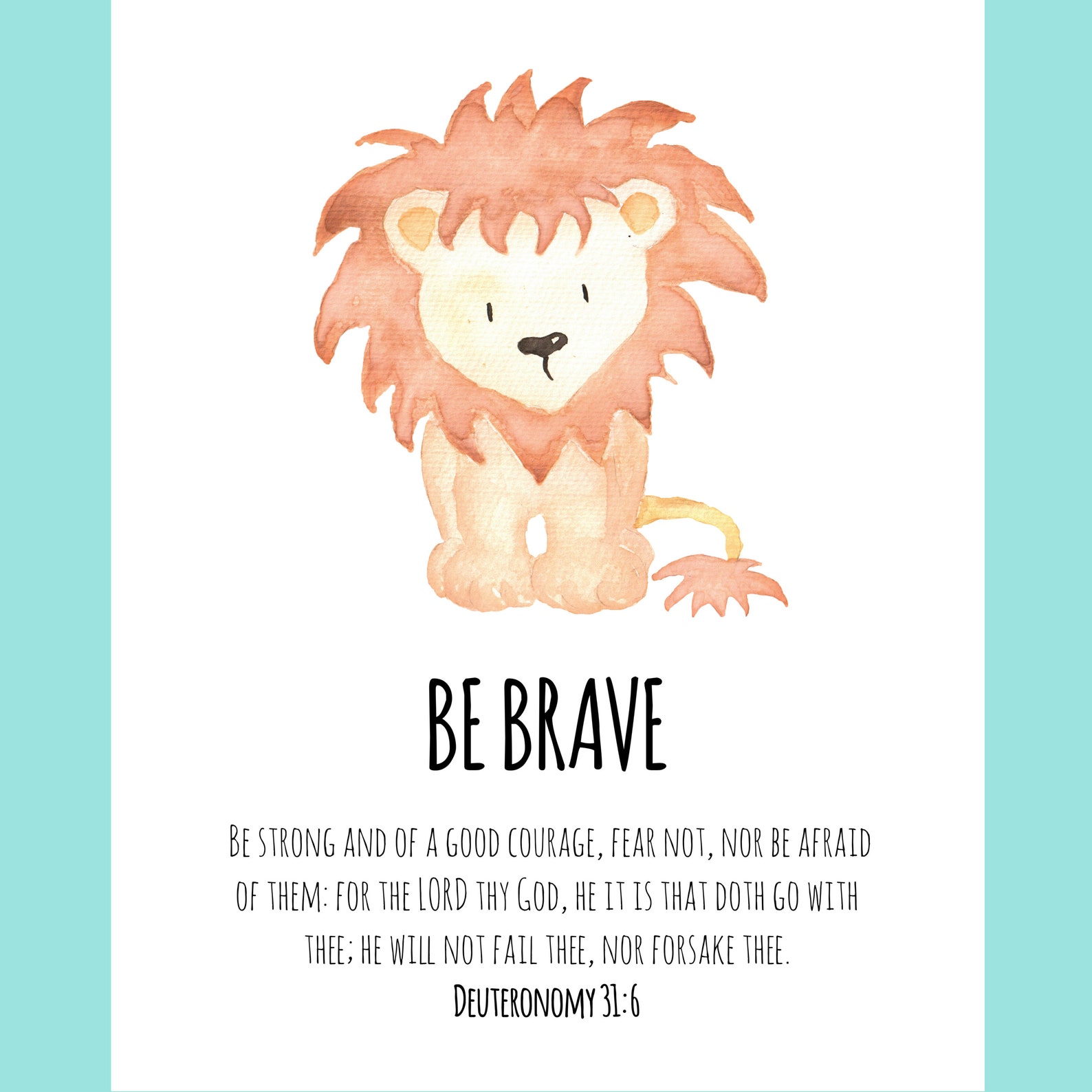 Be Brave Bible Quote Lion Zoo Jungle Animal Digital Print Children Baby ...