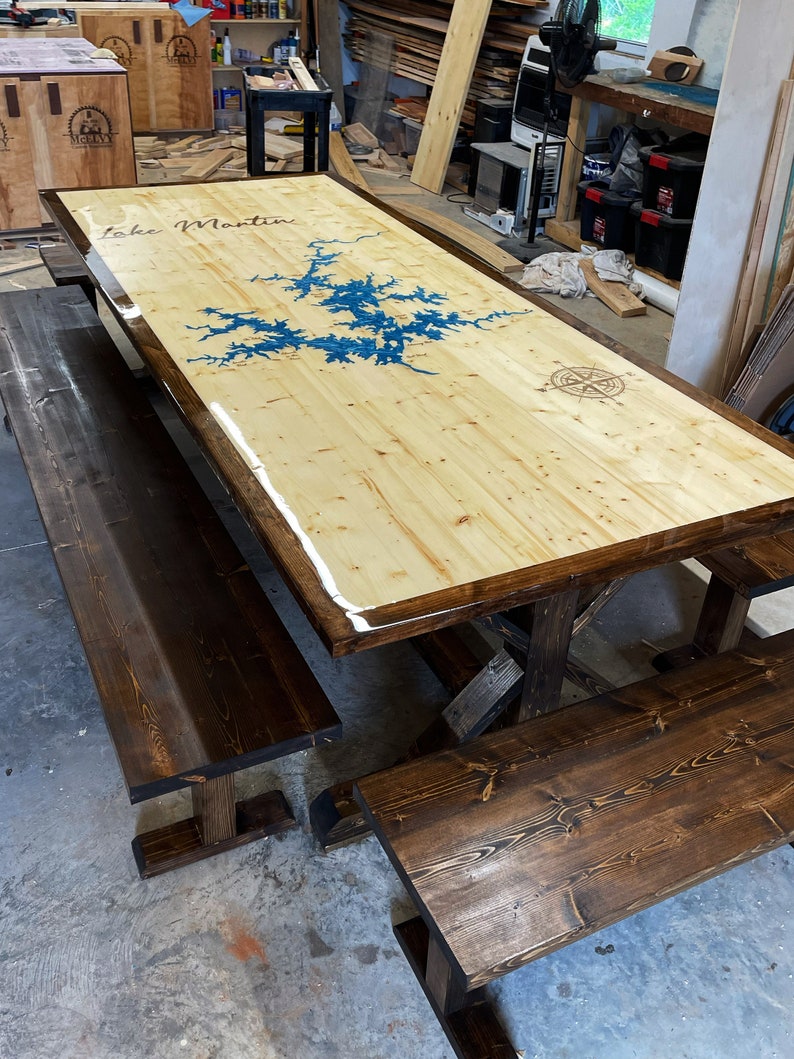 Custom Epoxy Lake Map Tables - Etsy