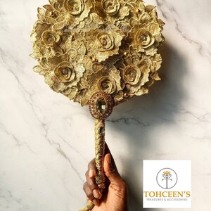 Gold Hand Fan,wand Handfan,round Hand Fan,lace Handfan,wedding Handfan ...