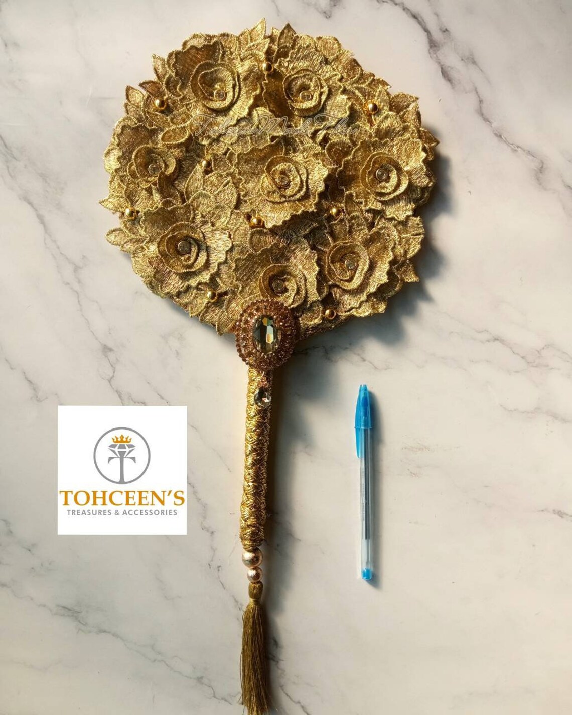 Gold Hand Fanwand Handfanround Hand Fanlace Handfanwedding - Etsy