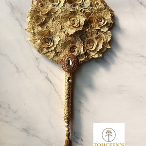 Gold Hand Fan,wand Handfan,round Hand Fan,lace Handfan,wedding Handfan ...