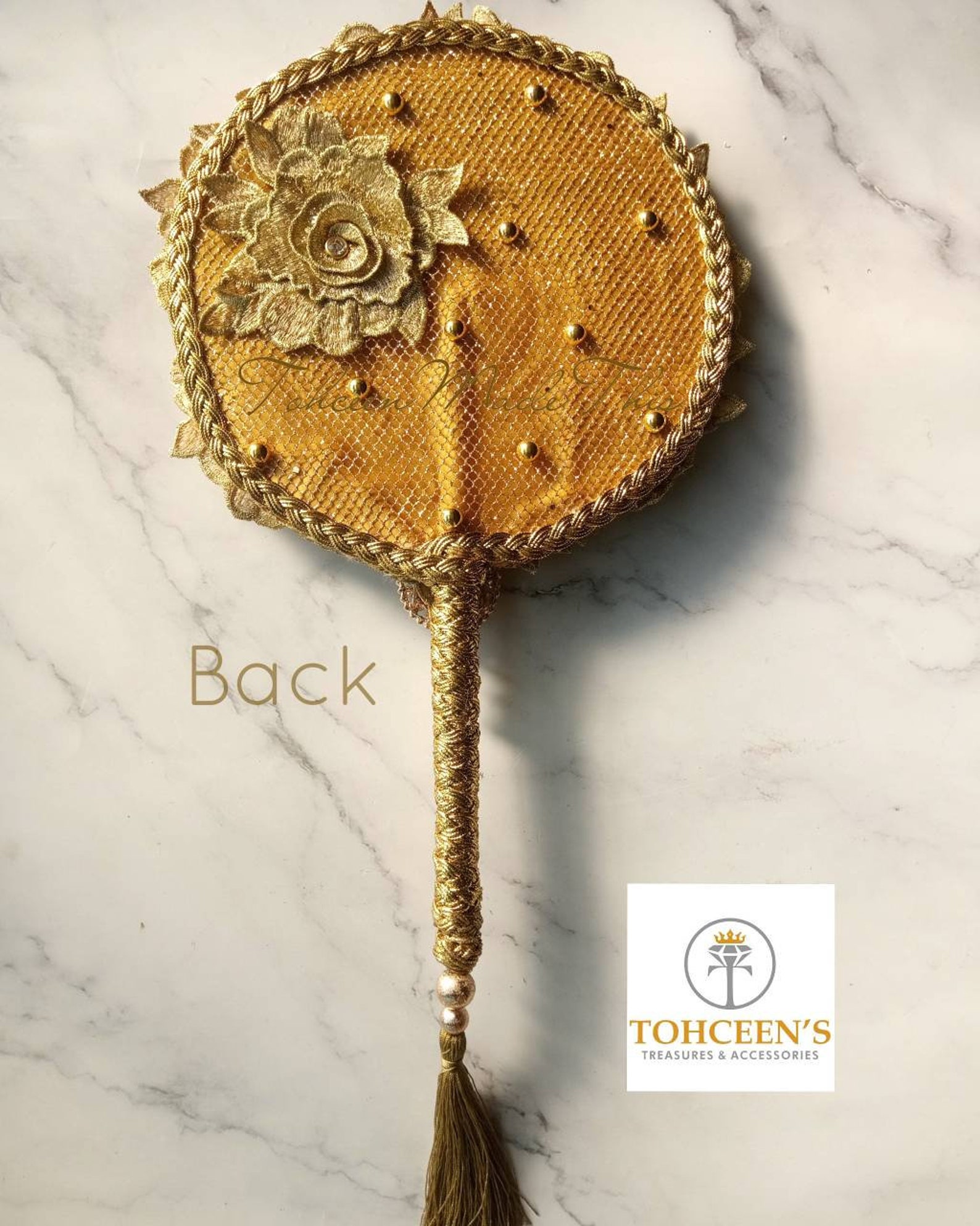 Gold Hand Fanwand Handfanround Hand Fanlace Handfanwedding - Etsy