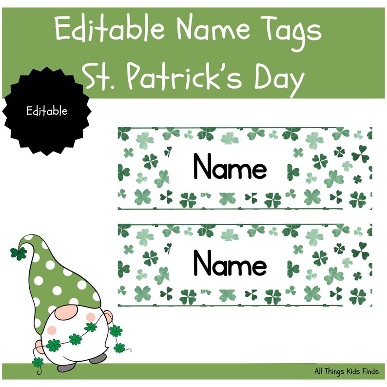 Editable St. Patrick's Day Name Tags - Etsy