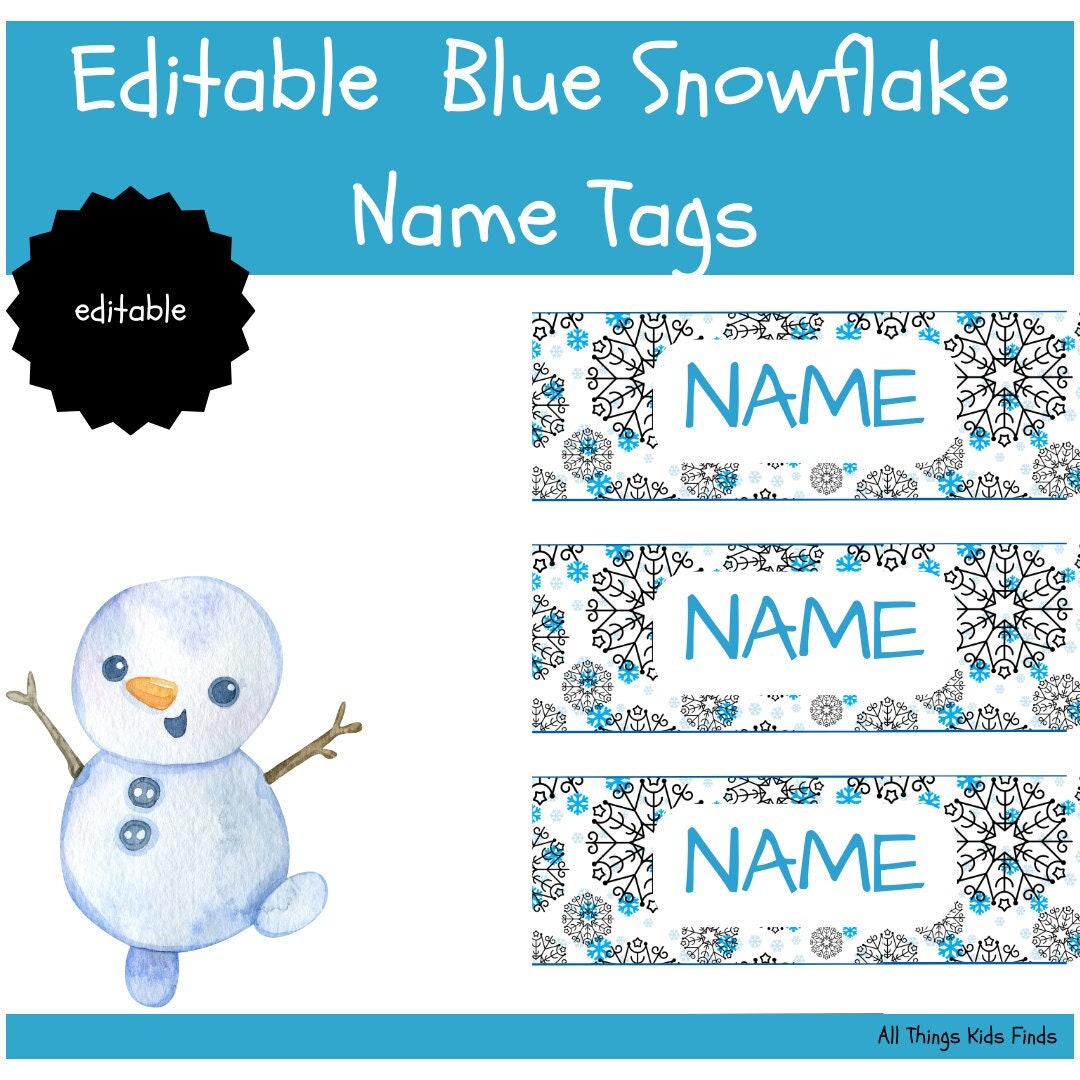 Editable Snowflake Themed Name Tags - Etsy UK