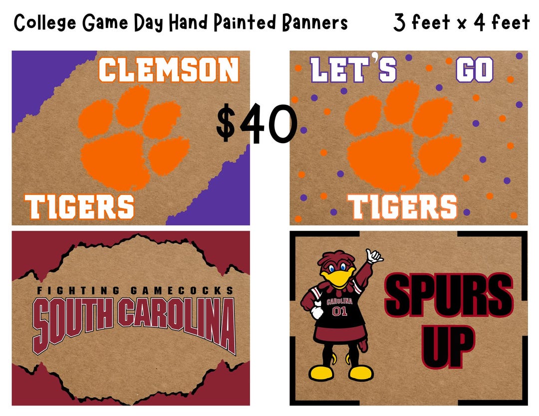 Hand Painted College Game Day Banners Clemson USC Gamecocks - Etsy