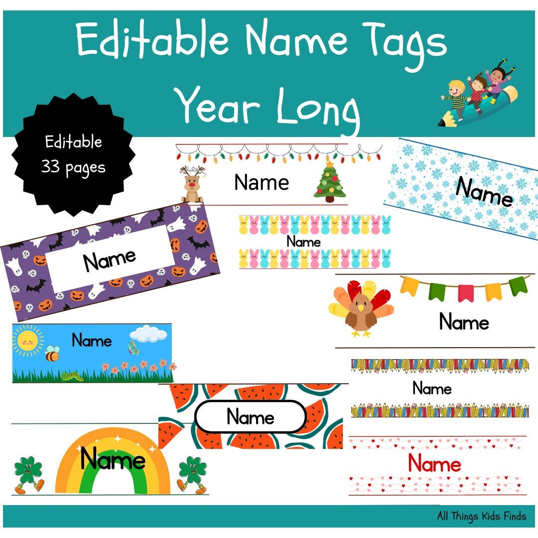 Editable Name Tags Desk Plates for Year Long- All Holidays - Etsy