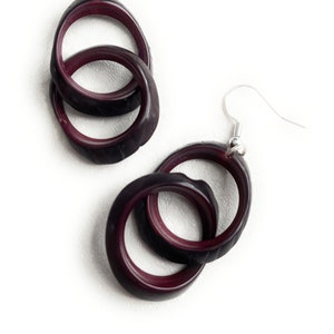 Burgundy Tagua Nut Earrings TAG290, Organic Vegetable Ivory Earrings in ...