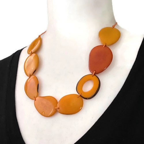 Tagua Nut Necklace in Red and Gray TAG657 Statement Vegetable - Etsy