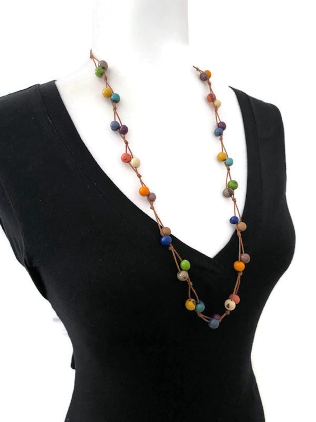 Rainbow Acai Seed Necklace Set Tag515, Long Necklace and Earrings in ...